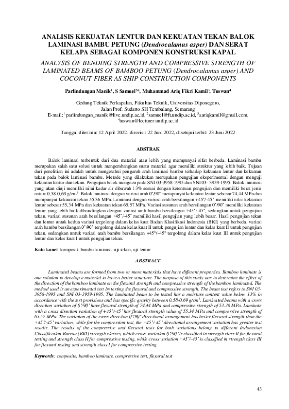(PDF) ANALISIS KEKUATAN LENTUR DAN KEKUATAN TEKAN BALOK LAMINASI BAMBU ...