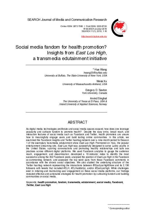 (PDF) Social media fandom for health promotion? Insights from East Los ...