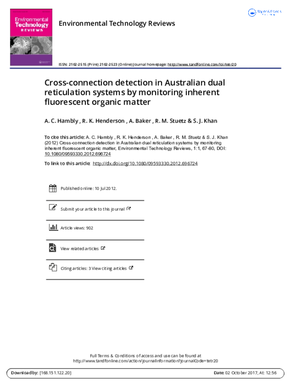 (PDF) Cross-connection detection in Australian dual reticulation ...