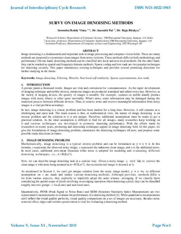 (PDF) SURVY ON IMAGE DENOISING METHODS