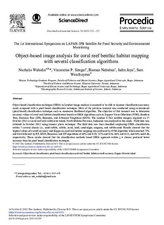 Pdf Object Based Image Analysis For Coral Reef Benthic Habitat Mapping With Several