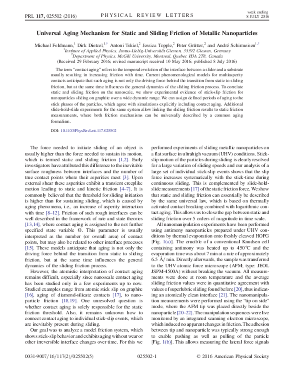 (PDF) Universal Aging Mechanism for Static and Sliding Friction of ...