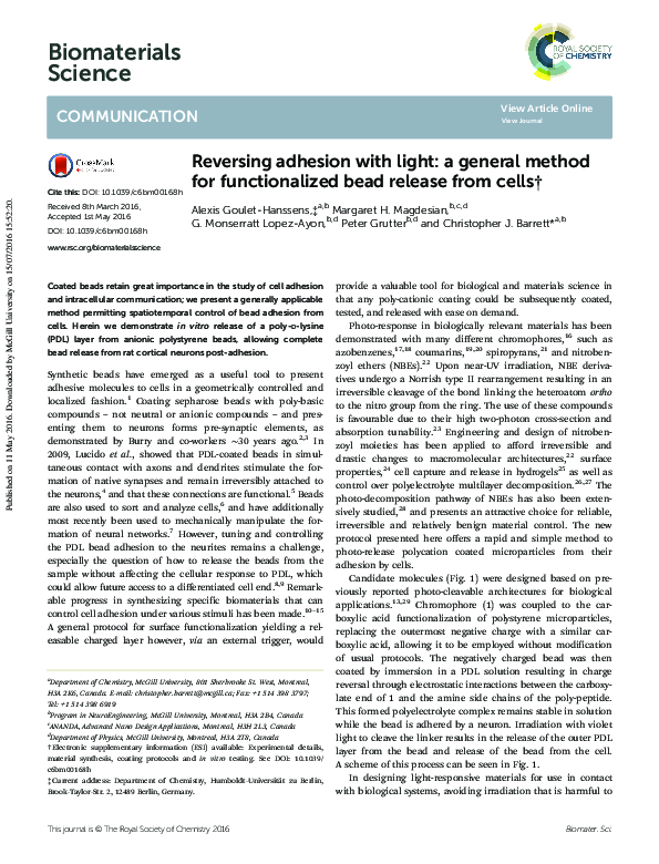 (PDF) Reversing adhesion with light: a general method for ...