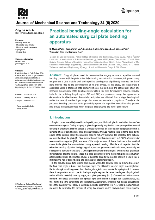 (PDF) Practical bending-angle calculation for an automated surgical ...
