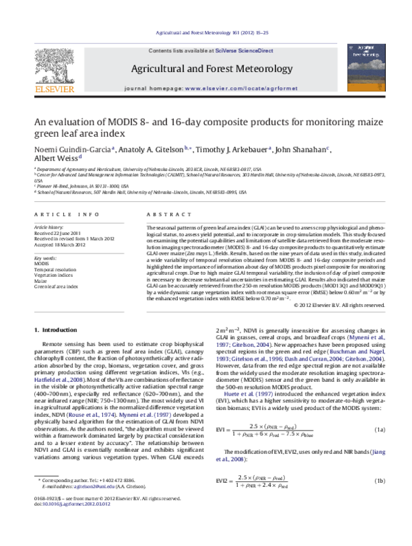 (PDF) An evaluation of MODIS 8- and 16-day composite products for monitoring maize green leaf ...