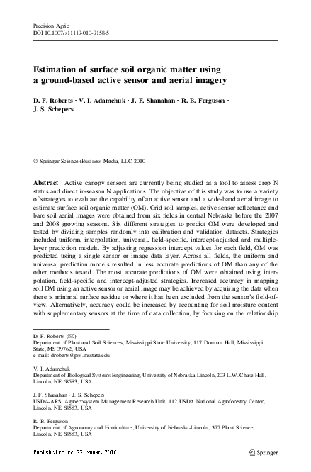 (PDF) Estimation of surface soil organic matter using a ground-based active sensor and aerial ...