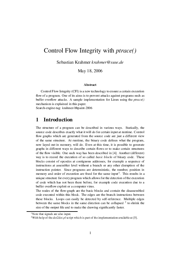 (PDF) Control flow integrity with ptrace()