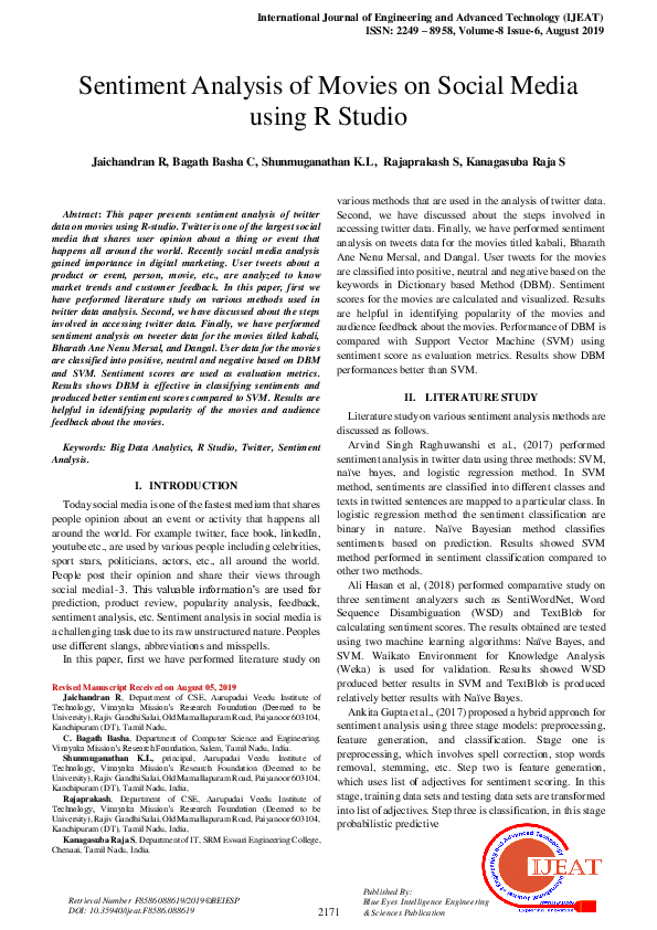 (PDF) Sentiment Analysis of Movies on Social Media using R Studio