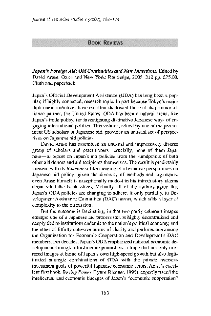 (PDF) Japan's Foreign Aid: Old Continuities and New Directions (review)