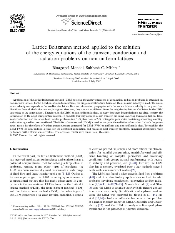(PDF) Lattice Boltzmann method applied to the solution of the energy equations of the transient ...