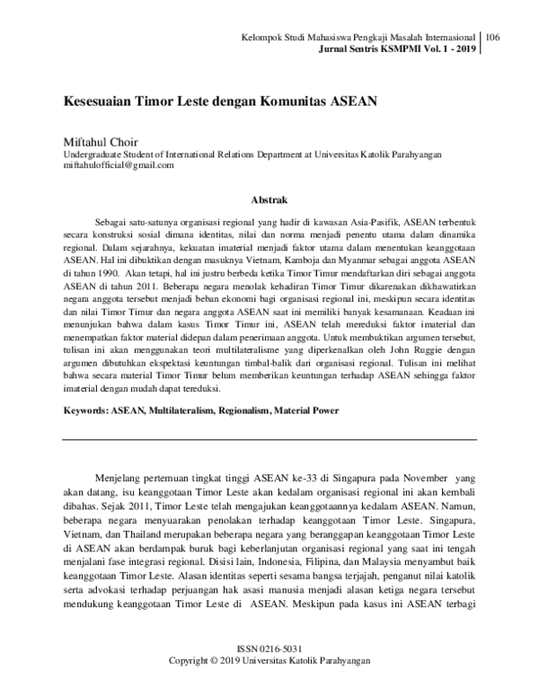 (PDF) Kesesuaian Timor Leste dengan Komunitas ASEAN (PDF) Kesesuaian Timor Leste dengan Komunitas ASEAN
