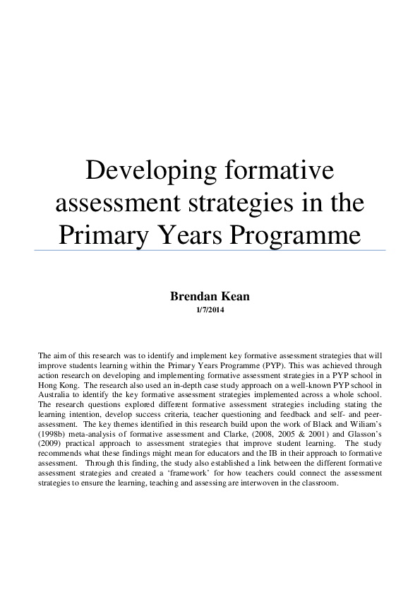 (PDF) Developing formative assessment strategies in the Primary Years ...