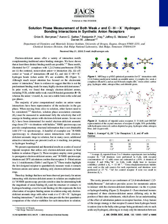 (PDF) Solution Phase Measurement of Both Weak σ and C−H···X− Hydrogen Bonding Interactions in ...
