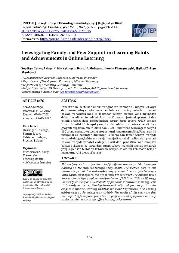 (PDF) Investigating Family and Peer Support on Learning Habits and ...