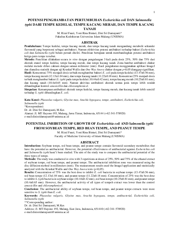 (PDF) POTENSI PENGHAMBATAN PERTUMBUHAN Escherichia coli DAN Salmonella ...