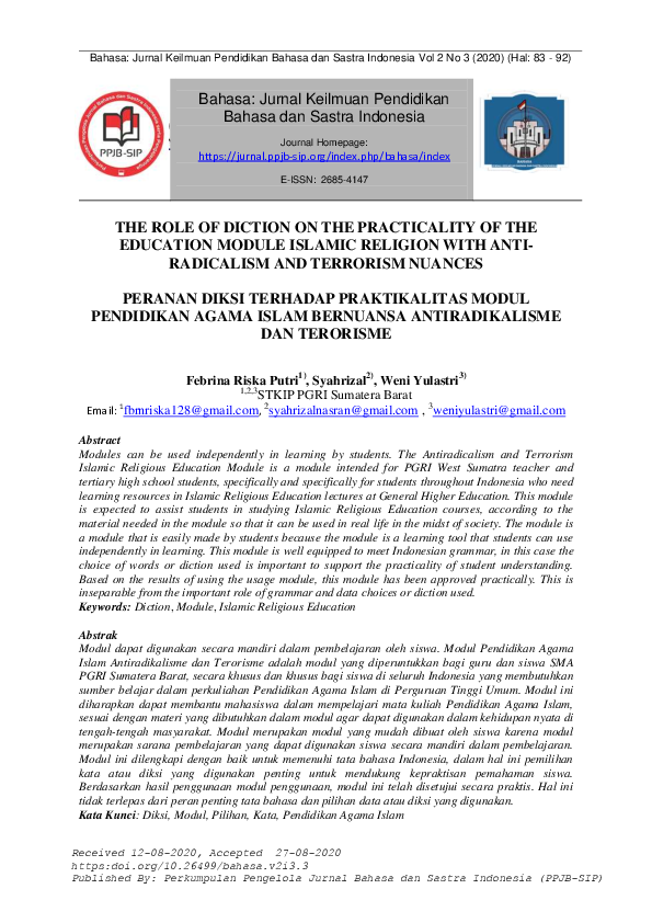 (PDF) THE ROLE OF DICTION ON THE PRACTICALITY OF THE EDUCATION MODULE ...