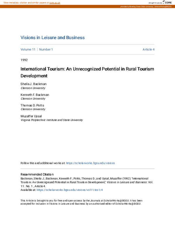 (PDF) International tourism: an unrecognized potential in rural tourism ...