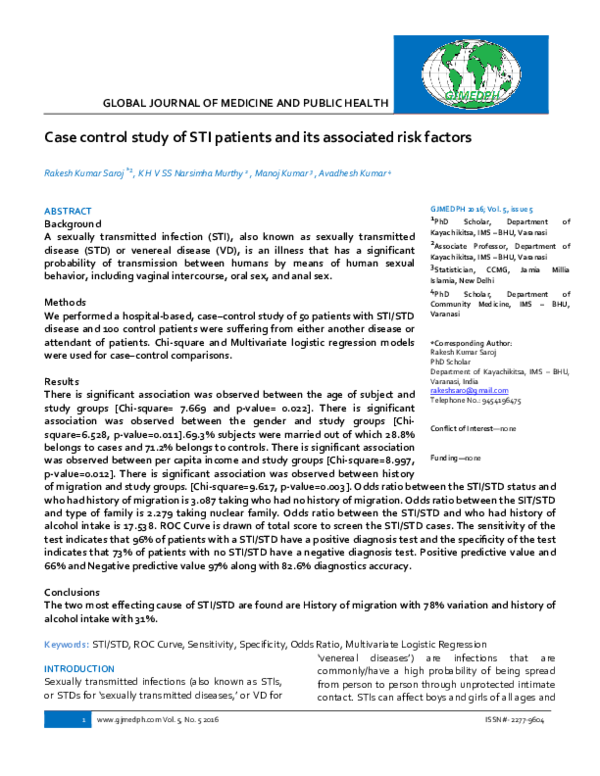 (PDF) Case control study of STI patients and its associated risk factors