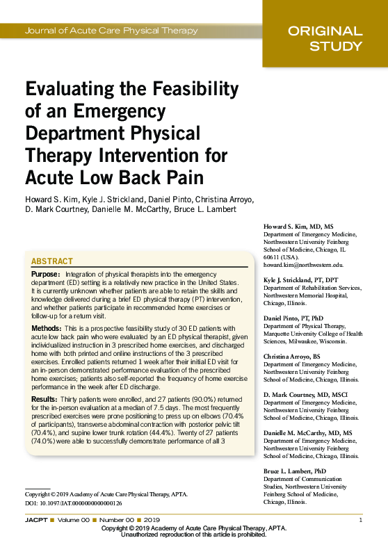 (PDF) Evaluating the Feasibility of an Emergency Department Physical Therapy Intervention for ...