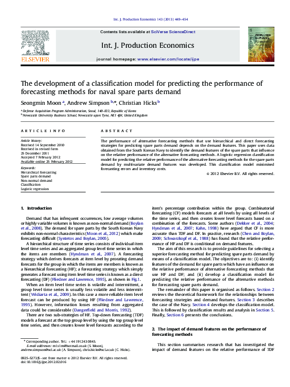 (PDF) The development of a classification model for predicting the performance of forecasting ...