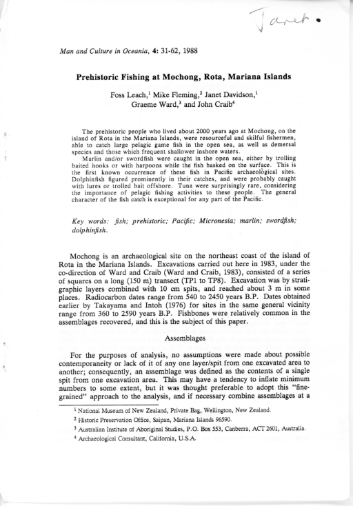 (PDF) Prehistoric Fisliing at Mochong, Rota, Mariana Islands