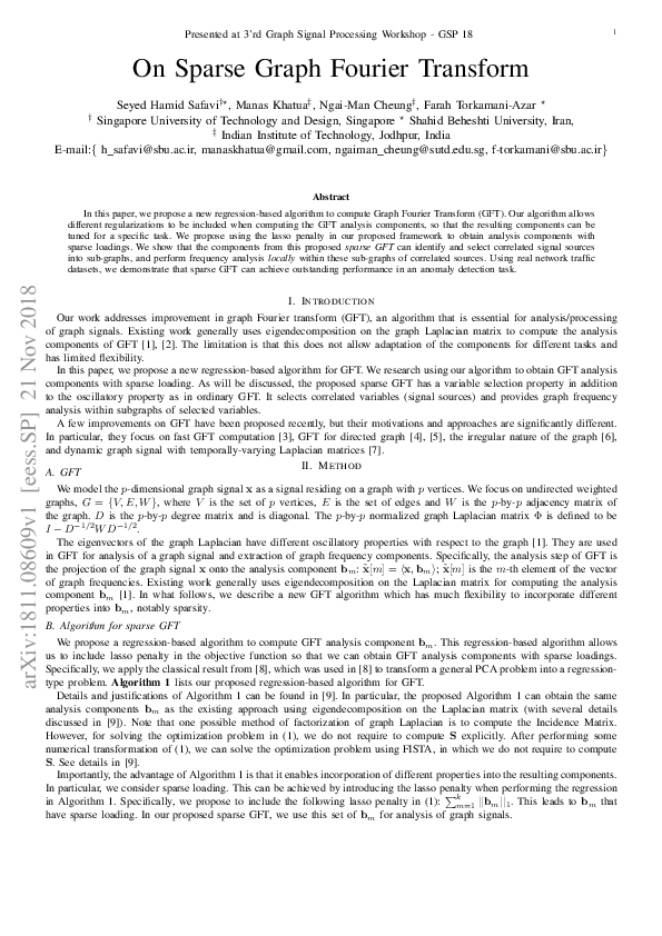 (PDF) On Sparse Graph Fourier Transform