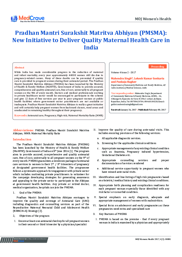 (PDF) Pradhan Mantri Surakshit Matritva Abhiyan (PMSMA): New Initiative ...