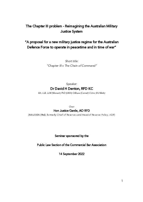 (PDF) Reimagining the ADF Military Justice System