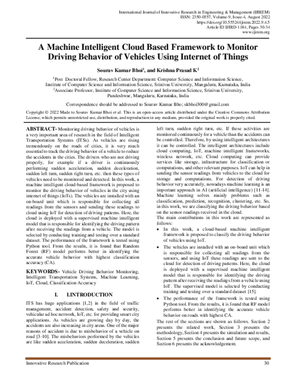 (PDF) A Machine Intelligent Cloud Based Framework to Monitor Driving ...