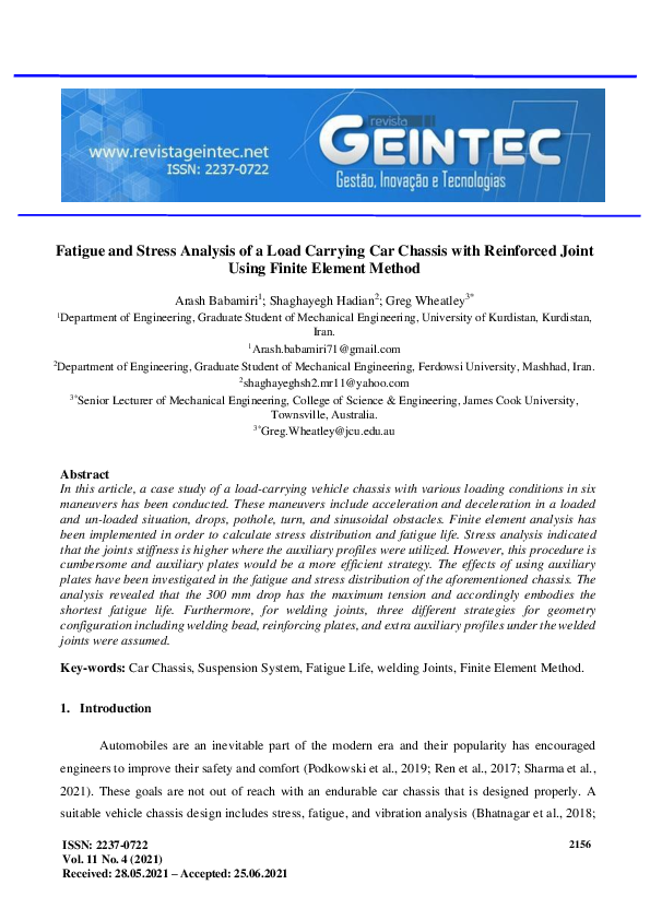 (PDF) Fatigue and Stress Analysis of a Load Carrying Car Chassis with Reinforced Joint Using ...