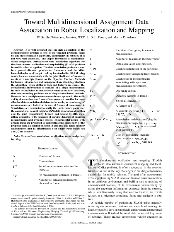 (PDF) Toward multidimensional assignment data association in robot localization and mapping