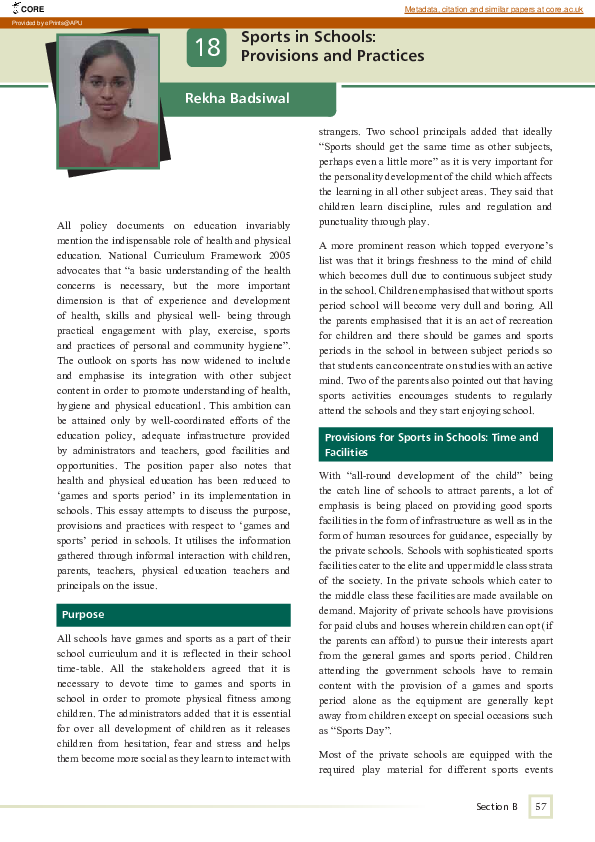(PDF) Sports in schools : provisions and practices