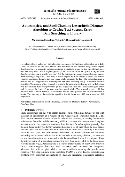 (PDF) Autocomplete and Spell Checking Levenshtein Distance Algorithm To Getting Text Suggest ...