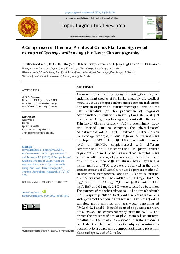 (PDF) A Comparison of Chemical Profiles of Callus, Plant and Agarwood ...
