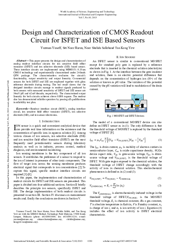 Pdf Design And Characterization Of Cmos Readout Circuit For Isfet And Ise Based Sensors