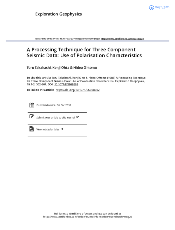 (PDF) A processing technique for three component seismic data: use of polarisation characteristics