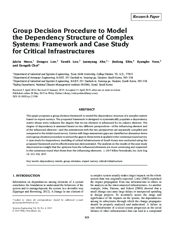 (PDF) Group Decision Procedure to Model the Dependency Structure of Complex Systems: Framework ...