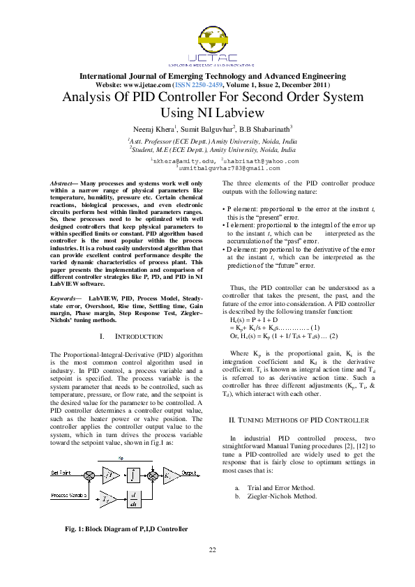 (PDF) Analysis Of PID Controller For Second Order System Using NI Labview