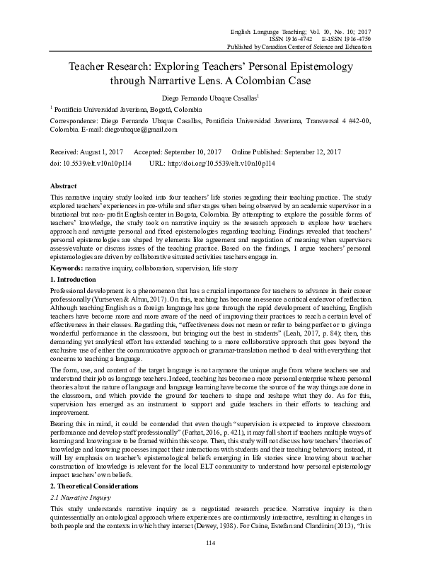 (PDF) Teacher Research: Exploring Teachers’ Personal Epistemology ...