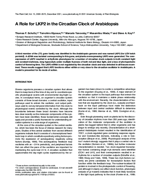 (PDF) A Role for LKP2 in the Circadian Clock of Arabidopsis
