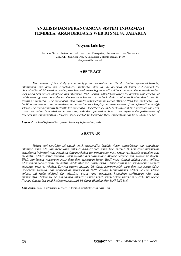 (PDF) Analisis dan Perancangan Sistem Informasi Pembelajaran Berbasis Web di Smu 82 Jakarta