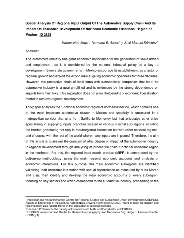 (PDF) Spatial Analysis Of Regional Input Output Of The Automotive ...