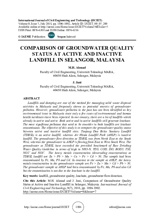 (PDF) Comparison of groundwater quality status at active and inactive ...