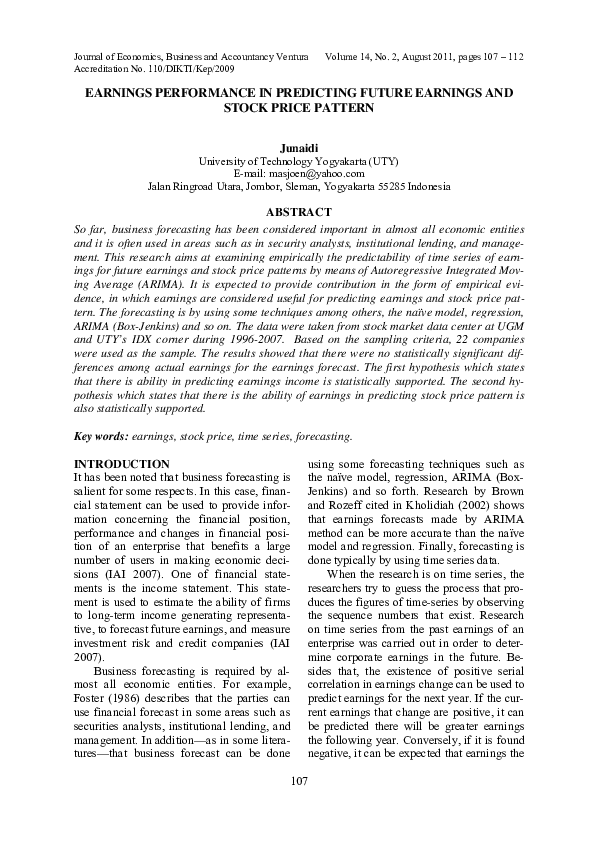 (PDF) Earnings Performance in Predicting Future Earnings and Stock Price Pattern