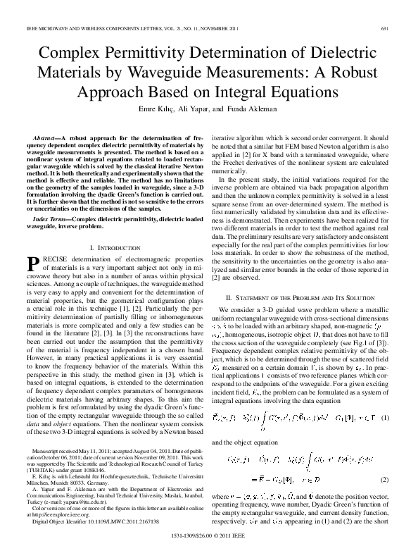 (PDF) Complex Permittivity Determination of Dielectric Materials by Waveguide Measurements: A ...