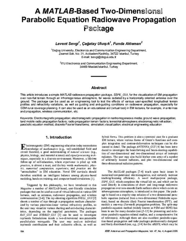 Pdf A Matlab Based Two Dimensional Parabolic Equation Radiowave Propagation Package