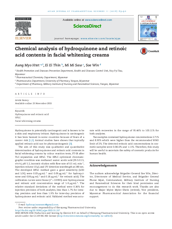 (PDF) Chemical analysis of hydroquinone and retinoic acid contents in ...