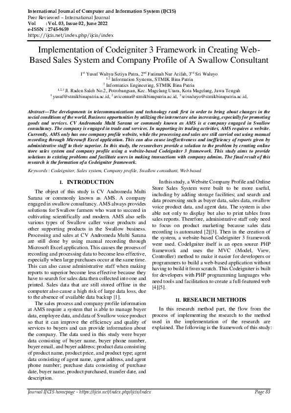 Pdf Web Based Sales System And Profile For Ams Using Codeigniter 3
