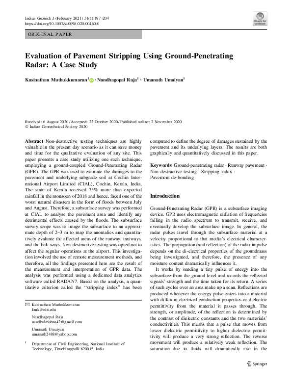 (PDF) Evaluation of Pavement Stripping Using Ground-Penetrating Radar: A Case Study