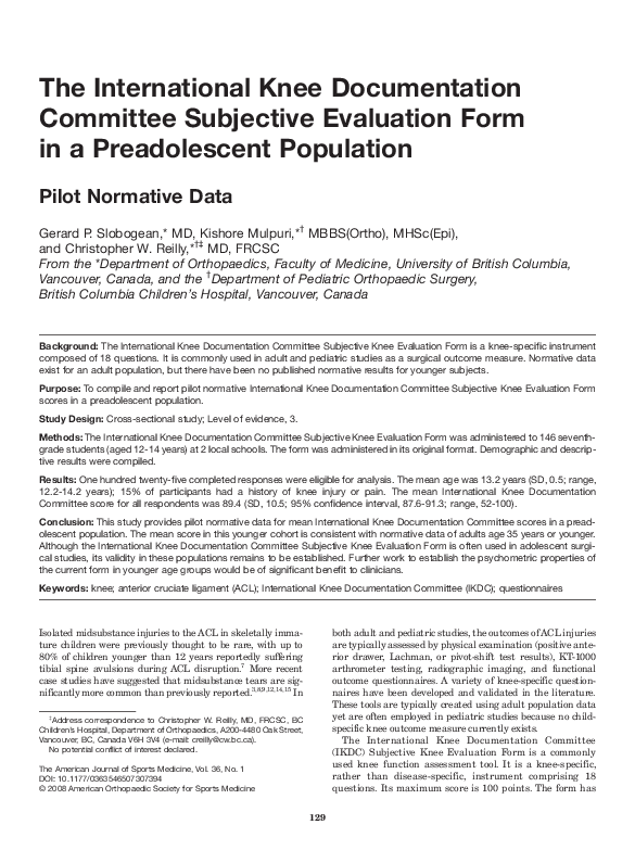 (PDF) The International Knee Documentation Committee Subjective Knee ...